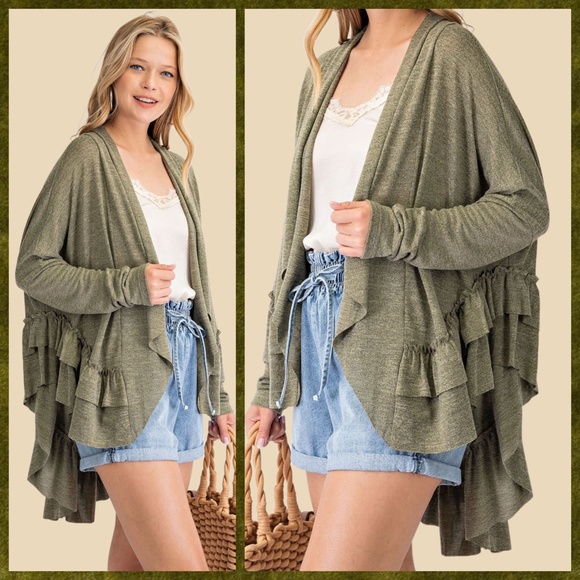 easel | Sweaters | Easel Step By Step Twotone Soft Knit Ruffle Trim ...